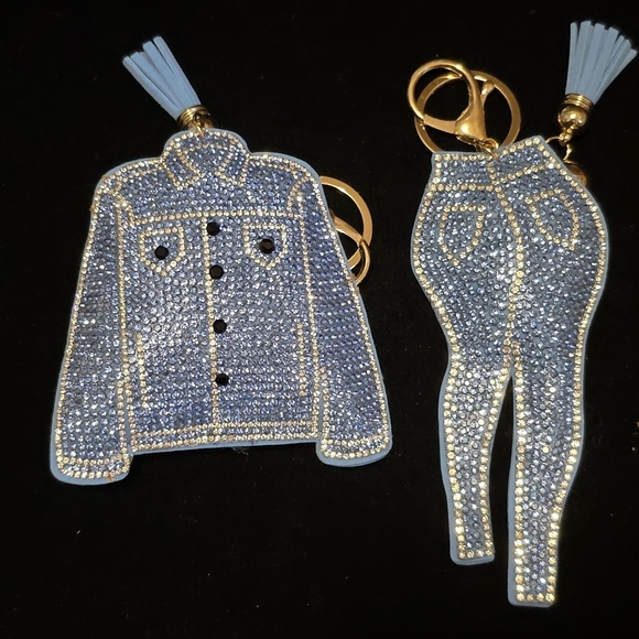 Accessories | Blue Rhinestone Jacket Jeans Keychain Set Bling Bag ...